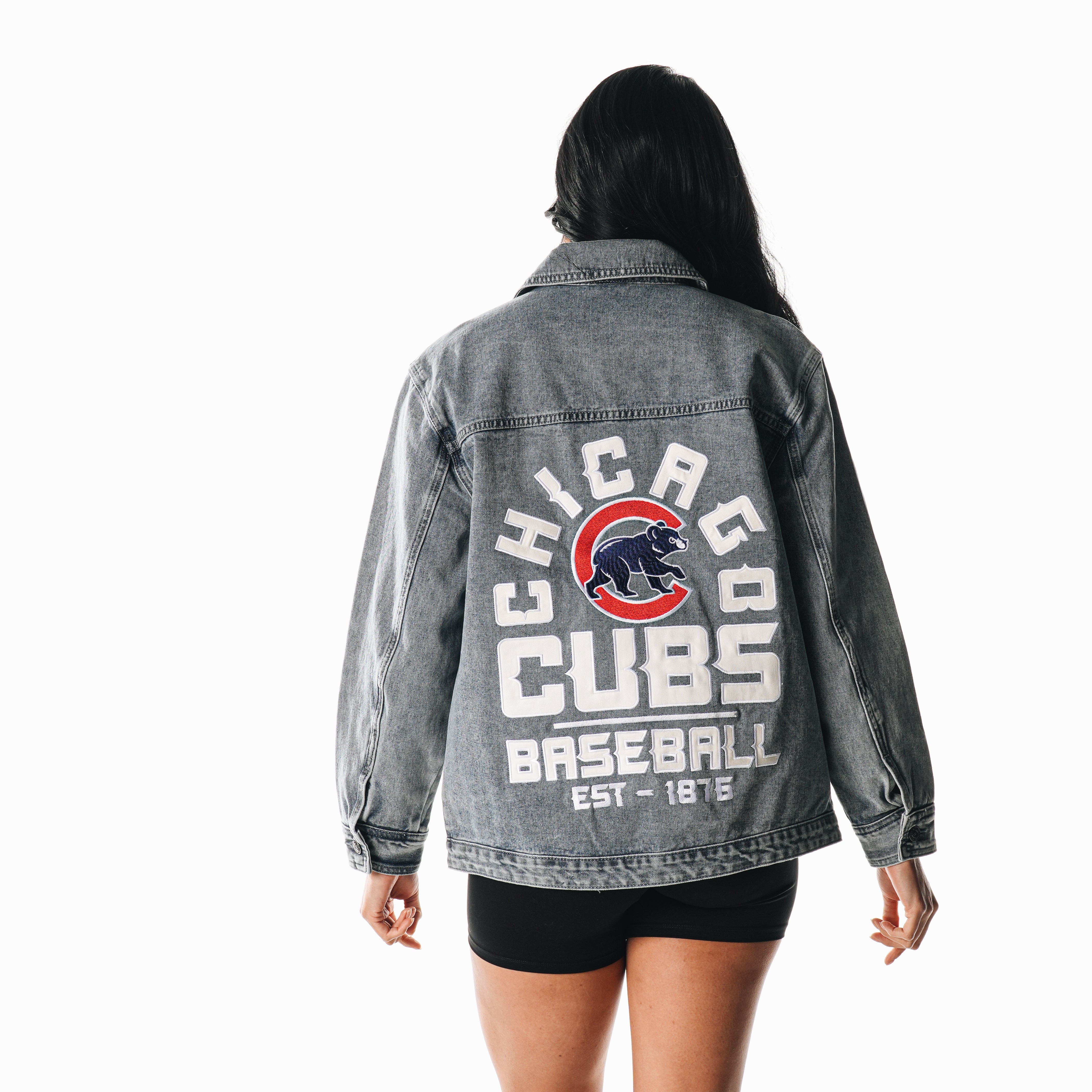 Chicago Cubs Walking Bear Women's Oversized Denim Jacket by The Wild C ...